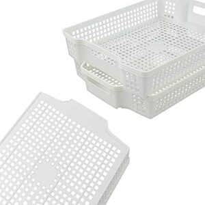 Sosody 6-Pack Stacking Plastic Storage Baskets, White Paper Storage Basket Tray