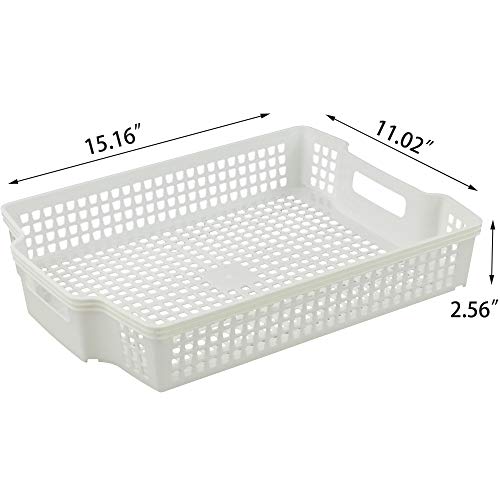 Sosody 6-Pack Stacking Plastic Storage Baskets, White Paper Storage Basket Tray