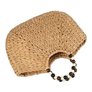 Comeon Natural Straw Bag, Hand Woven Casual Tote Bag Summer Beach Bag, Bead decoration Handle Handbags (Camel)