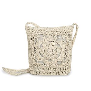 qoyntuer woven straw messenger knitted bag,straw shoulder bag women’s handwoven crossbody handbag cotton crochet shoulder purse handmade flower beach storage bag summer beach shoulder handbag (beige)