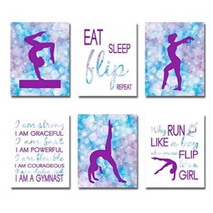 mirabuy set of 6 unframed gymnastics wall art , gymnastics wall decor, gymnast wall art (8″ x 10″)