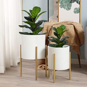 luxenhome planters for indoor plants, set of 2 plant pots, white planter, luxury flower pots for indoor plants, plant pot for indoor plants, plant pots indoor with gold metal stand not waterproof