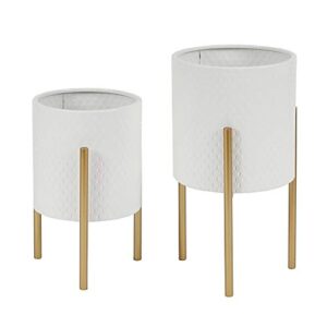 LuxenHome Planters for Indoor Plants, Set of 2 Plant Pots, White Planter, Luxury Flower Pots for Indoor Plants, Plant Pot for Indoor Plants, Plant Pots Indoor with Gold Metal Stand NOT Waterproof