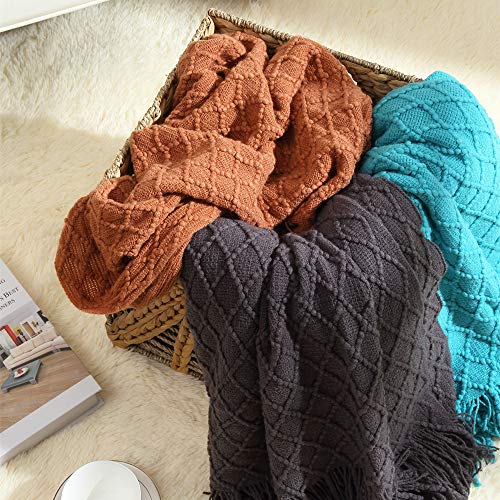 CREVENT Home Farmhouse Decor Rustic Couch Sofa Chair Bed Throw Blanket, Soft Warm Light Weight for Travelling in Spring Summer (50''X60'' Caramel/Rust Burnt Orange)