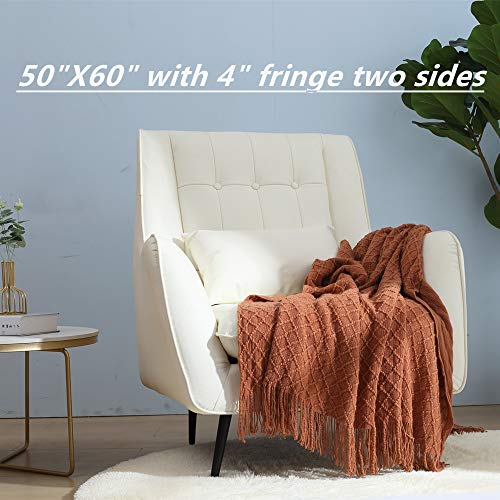 CREVENT Home Farmhouse Decor Rustic Couch Sofa Chair Bed Throw Blanket, Soft Warm Light Weight for Travelling in Spring Summer (50''X60'' Caramel/Rust Burnt Orange)