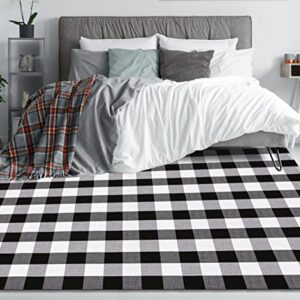 LHLJOYU Buffalo Plaid Rug Black and White Check Rugs Extra Large 5' x 7' Machine Washable Carpet Retro Lattice Checkered Outdoor Rug for Living Room Dining Room Bedroom Farmhouse(Plaid, 5' x 7')