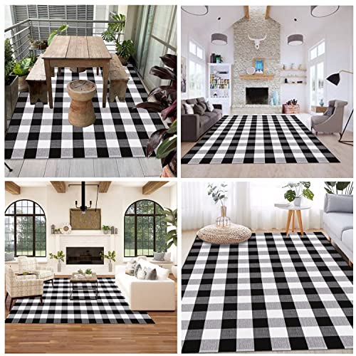 LHLJOYU Buffalo Plaid Rug Black and White Check Rugs Extra Large 5' x 7' Machine Washable Carpet Retro Lattice Checkered Outdoor Rug for Living Room Dining Room Bedroom Farmhouse(Plaid, 5' x 7')