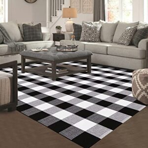 LHLJOYU Buffalo Plaid Rug Black and White Check Rugs Extra Large 5' x 7' Machine Washable Carpet Retro Lattice Checkered Outdoor Rug for Living Room Dining Room Bedroom Farmhouse(Plaid, 5' x 7')