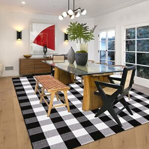 LHLJOYU Buffalo Plaid Rug Black and White Check Rugs Extra Large 5' x 7' Machine Washable Carpet Retro Lattice Checkered Outdoor Rug for Living Room Dining Room Bedroom Farmhouse(Plaid, 5' x 7')