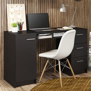 Madesa Home Office Computer Writing Desk with 3 Drawers, 1 Door and 1 Storage Shelf, Plenty of Space, Wood, 30” H x 18” D x 53” W - Black