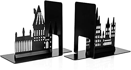 Harry Potter Hogwarts Castle Metal Bookends | Die Cut Metal Bookends with Hogwarts Castle Silhouette Glow in The Dark Design | Ideal for Harry Potter Book Collections & More