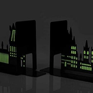 Harry Potter Hogwarts Castle Metal Bookends | Die Cut Metal Bookends with Hogwarts Castle Silhouette Glow in The Dark Design | Ideal for Harry Potter Book Collections & More