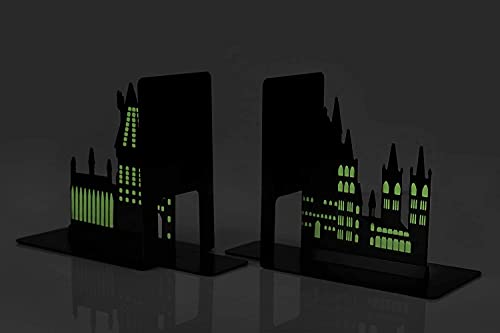 Harry Potter Hogwarts Castle Metal Bookends | Die Cut Metal Bookends with Hogwarts Castle Silhouette Glow in The Dark Design | Ideal for Harry Potter Book Collections & More