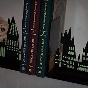 Harry Potter Hogwarts Castle Metal Bookends | Die Cut Metal Bookends with Hogwarts Castle Silhouette Glow in The Dark Design | Ideal for Harry Potter Book Collections & More