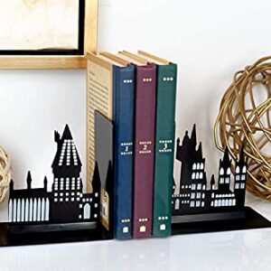 Harry Potter Hogwarts Castle Metal Bookends | Die Cut Metal Bookends with Hogwarts Castle Silhouette Glow in The Dark Design | Ideal for Harry Potter Book Collections & More