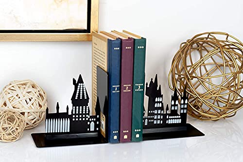 Harry Potter Hogwarts Castle Metal Bookends | Die Cut Metal Bookends with Hogwarts Castle Silhouette Glow in The Dark Design | Ideal for Harry Potter Book Collections & More