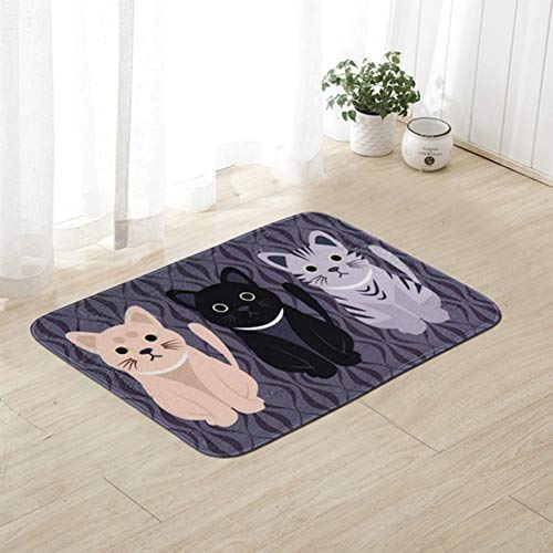 BESUFY Bedroom Rugs,Modern Soft Fluffy Bedroom Carpets for Winter Indoor Christmas Decor Cartoon Cats Print Bathroom Kitchen Carpet Doormat Floor Mat Rug Home Decor - Black 40x60cm