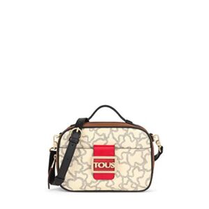 tous water-repellent canvas combined with leather-effect vinyl crossbody reporter bag for women, 24×10.5×20.5 cm, multibeige, kaos icon collection