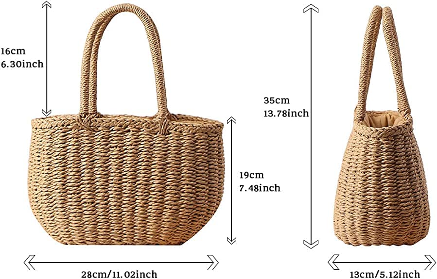 Comeon Natural Straw Bag, Hand Woven Casual Shoulder Bags Tote Bag Handle Handbags Retro Summer Beach Bag (Camel)