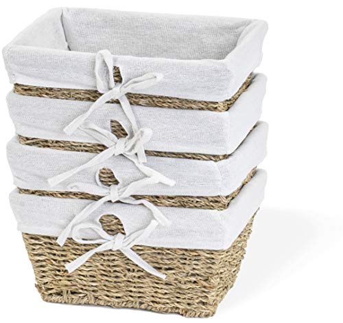 Red Co. Multi-Purpose Nesting Seagrass Basket with Handles and Liners Set of 4, Storage Containers, Home Organizers