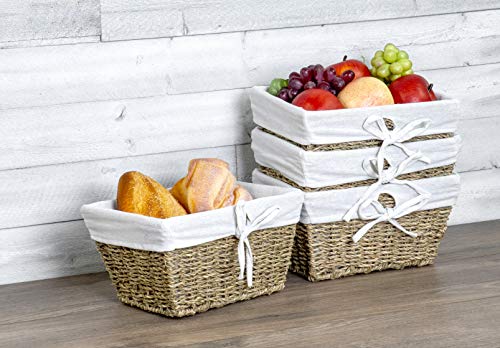 Red Co. Multi-Purpose Nesting Seagrass Basket with Handles and Liners Set of 4, Storage Containers, Home Organizers