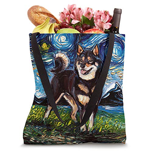 Black and Tan Shiba Inu Starry Night Cute Dog Art by Aja Tote Bag