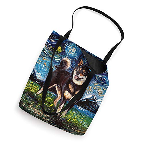 Black and Tan Shiba Inu Starry Night Cute Dog Art by Aja Tote Bag