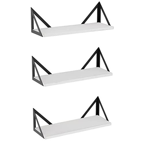 Wallniture Milan White Floating Shelves for Wall, Bathroom Shelves Wall Mounted Set of 3, Wood Geometric Triangle Shelf for Bedroom, Living Room, Kitchen