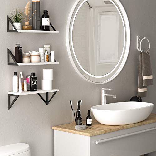 Wallniture Milan White Floating Shelves for Wall, Bathroom Shelves Wall Mounted Set of 3, Wood Geometric Triangle Shelf for Bedroom, Living Room, Kitchen