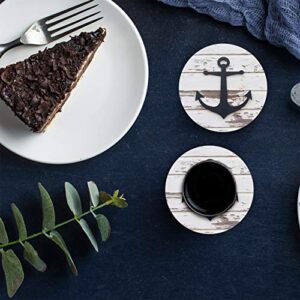 Retro Nautical Anchor Drink Coasters Absorbent Natural Ceramic Stone Bar Coasters Set of 4 - Cup Mat with Cork Backing, Housewarming Gifts for Home Kitchen Decorations Timeworn Weathered Wooden Planks