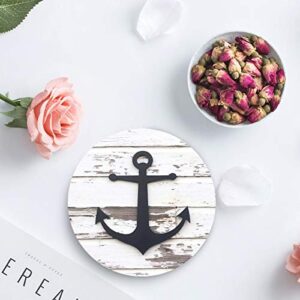 Retro Nautical Anchor Drink Coasters Absorbent Natural Ceramic Stone Bar Coasters Set of 4 - Cup Mat with Cork Backing, Housewarming Gifts for Home Kitchen Decorations Timeworn Weathered Wooden Planks