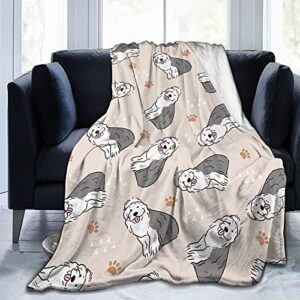 cute throw blanket old english sheepdog super soft micro flannel fall plush lightweight baby blankets bed couch, sofa, travel for men women kids gifts size 50×40 inch