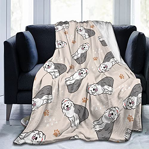 Cute Throw Blanket Old English Sheepdog Super Soft Micro Flannel Fall Plush Lightweight Baby Blankets Bed Couch, Sofa, Travel for Men Women Kids Gifts Size 50x40 inch