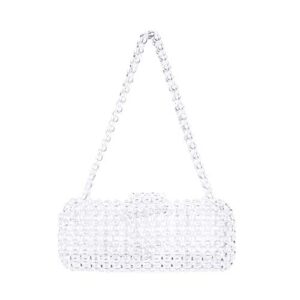 yushiny women candy color beaded acrylic handbag evening handmade bags for wedding party (clear)