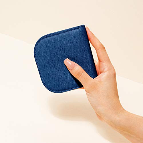 Poketo Dome Wallet, Blue Saffiano Vegan Leather, 6 card slots, 4" x 3.75"