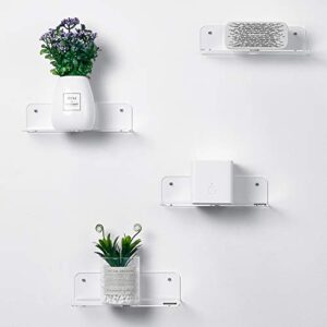 oaprire 9 inch floating wall shelves set of 4 – solve counter space issues – acrylic small wall shelf for bathroom, bedroom, living room, office with cable clips (4, clear)