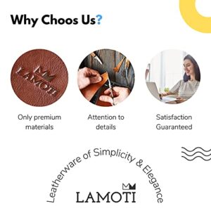 LAMOTI Leather Coasters for Drinks, 4" Drink Coasters Set of 6 with Holder for Tabletop Protection, Handmade Luxurious Home Décor and Housewarming Gift (Brown)