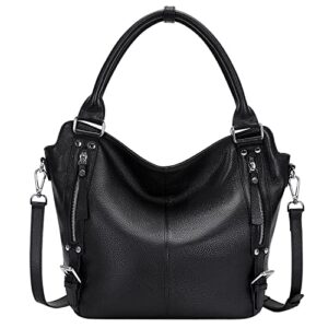 over earth genuine leather handbags for women hobo shoulder bag ladies leather tote bag(o172e black)