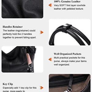 Over Earth Genuine Leather Handbags for Women Hobo Shoulder Bag Ladies Leather Tote Bag(O172E Black)