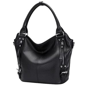 Over Earth Genuine Leather Handbags for Women Hobo Shoulder Bag Ladies Leather Tote Bag(O172E Black)