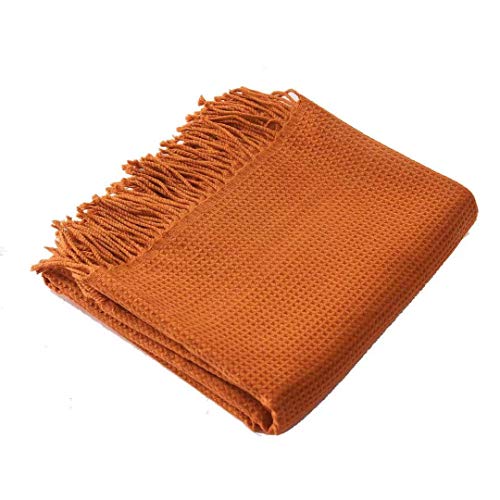 Waffle Weave Thermal Blanket with Tassel Super Soft-Perfect for Layering Any Bed for All-Season.(Orange,50"*60")