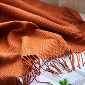 Waffle Weave Thermal Blanket with Tassel Super Soft-Perfect for Layering Any Bed for All-Season.(Orange,50"*60")