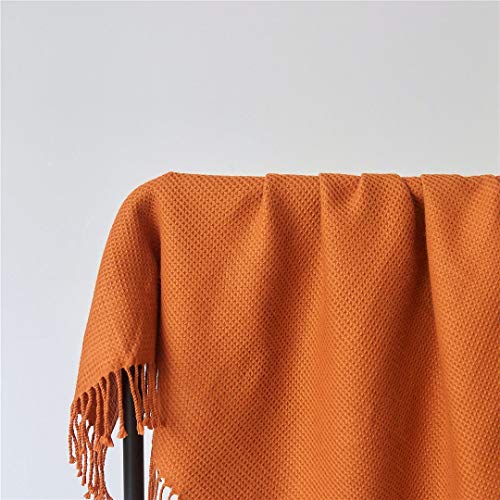 Waffle Weave Thermal Blanket with Tassel Super Soft-Perfect for Layering Any Bed for All-Season.(Orange,50"*60")