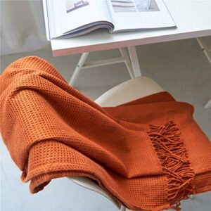 Waffle Weave Thermal Blanket with Tassel Super Soft-Perfect for Layering Any Bed for All-Season.(Orange,50"*60")