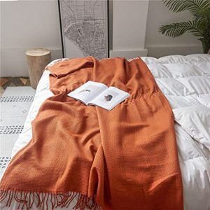 Waffle Weave Thermal Blanket with Tassel Super Soft-Perfect for Layering Any Bed for All-Season.(Orange,50"*60")