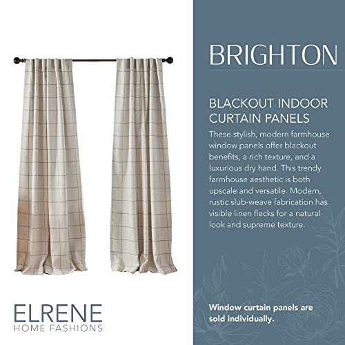 Elrene Home Fashions Brighton Windowpane Plaid Blackout Window Curtain, Living Room and Bedroom Drape with Rod Pocket Tabs, 52" x 95", Grey, 1 Panel