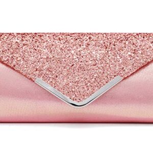 ZIUMUDY Sparkly Glitter Evening Envelop Clutches Shoulder Chain Bags Bridal Wedding Clutch Purse Wallet (Pink)