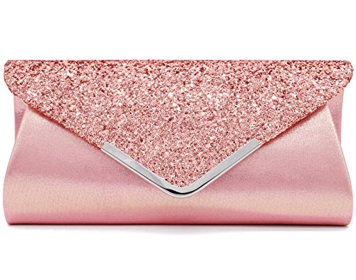 ZIUMUDY Sparkly Glitter Evening Envelop Clutches Shoulder Chain Bags Bridal Wedding Clutch Purse Wallet (Pink)