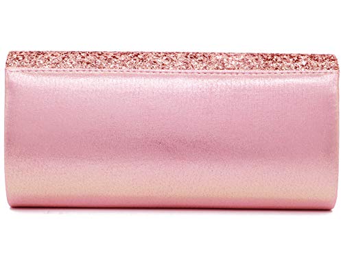 ZIUMUDY Sparkly Glitter Evening Envelop Clutches Shoulder Chain Bags Bridal Wedding Clutch Purse Wallet (Pink)