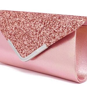 ZIUMUDY Sparkly Glitter Evening Envelop Clutches Shoulder Chain Bags Bridal Wedding Clutch Purse Wallet (Pink)